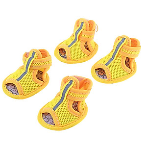 uxcell® 2 Pairs Rubber Sole Yellow Mesh Sandals Yorkie Chihuaha Dog Shoes Size XS