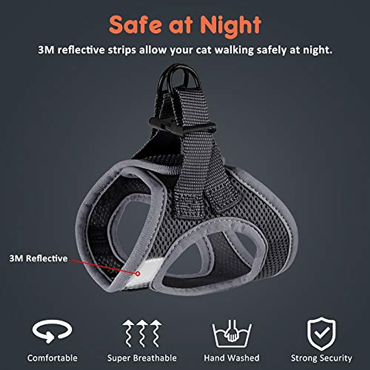 FAYOGOO Cat Harness and Leash for Walking Escape Proof, Adjustable Cat Leash and Harness Set, Lifetime Replacement, Lightweight Kitten Harness, Easy Control Breathable Cat Vest with Reflective Strip
