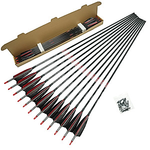 Linkboy Archery Pure Carbon Arrows Spine 300 340 400 500 600 700 800 for Compound Recurve Bow Hunting Shooting Target 12pcs (spine 400 30inch)