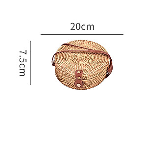 Zerodist Round Rattan Bags for Women Handmade Wicker Women Purse Handbag Crossbody Shoulder Womens leather Straps Purse (3)