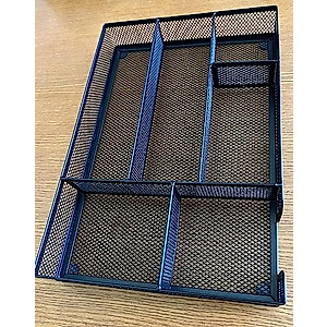 ROSROSE Desk Drawer Organizer Tray, Metal Mesh Drawer Organizer Office w/6 Compartment, Multi-use Desk Organizer Tray Storage for Home Office School Supply, Desktop, 12.6 x 8.7 x1.8in, Black-2 Pack