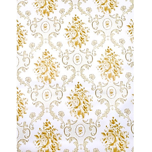 LovingWay 14.7 feet Wallpaper Roll Vintage Shelf Liner Self-Adhesive 17.7x177 Inch Drawer Covering PVC Paper Upgrade Old Furnitures Looking Yellow Damask