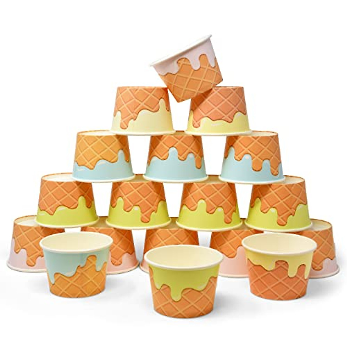 Gift Boutique 60 Ice Cream Cone Treat Snack Cups 10 Oz. Disposable Paper Cup Dessert Ice Cream Bowls Pink Blue Yellow Green Frozen Treats Cupcakes Birthday Party Favor Supplies Decorations