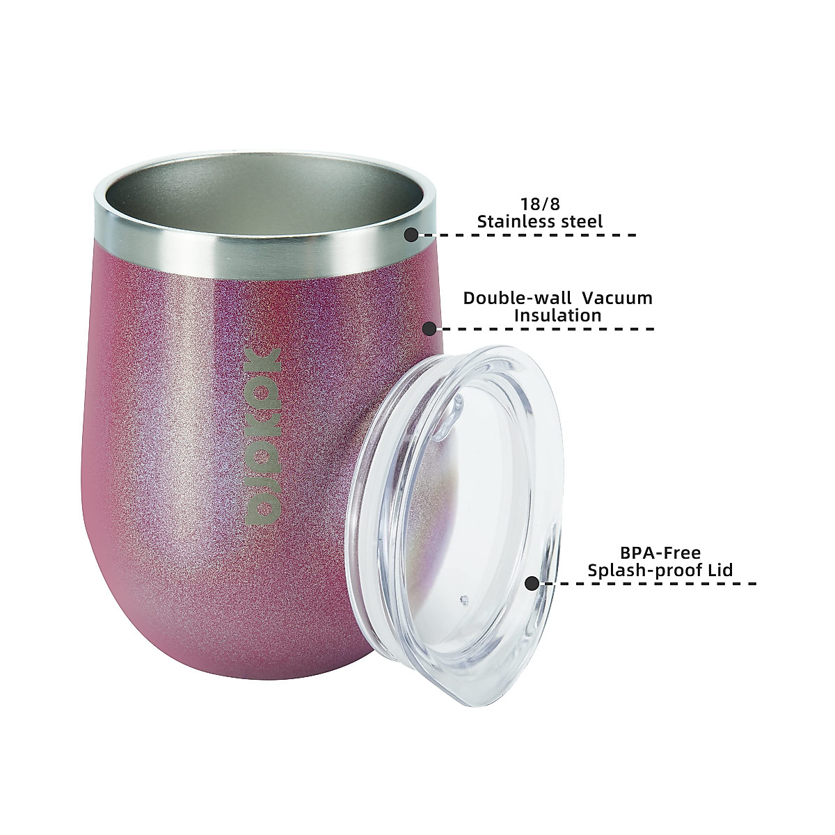 BJPKPK 2 pcs 12oz Insulated Wine Tumblers, 12oz Double Wall Vacuum Coffee Mugs with Lid, Unbreakable Stainless Steel Wine Glasses, Insulated Coffee Cups for Home & Outdoor, Shimmer-Rose Red