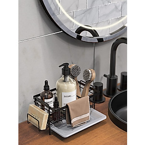 FixOwl Sink Caddy Kitchen Sink Organizer Sponge Holder for Kitchen Sink Non-Slip Countertop Organizer SUS304 with Removable Tray, Black