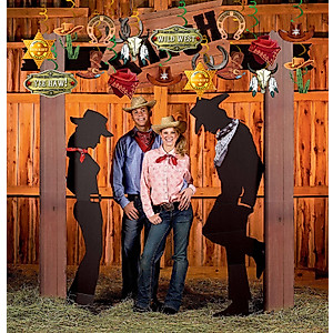 CINRAY Western Cowboy Birthday Decoration, 8x6 inches, Brown, 16 Hanging Swirls for Party Favors Supplies