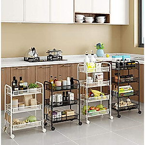 Rolling Storage Cart 4-Tier Metal Mesh Basket Shelves Kitchen Organizer with Wheels(White)