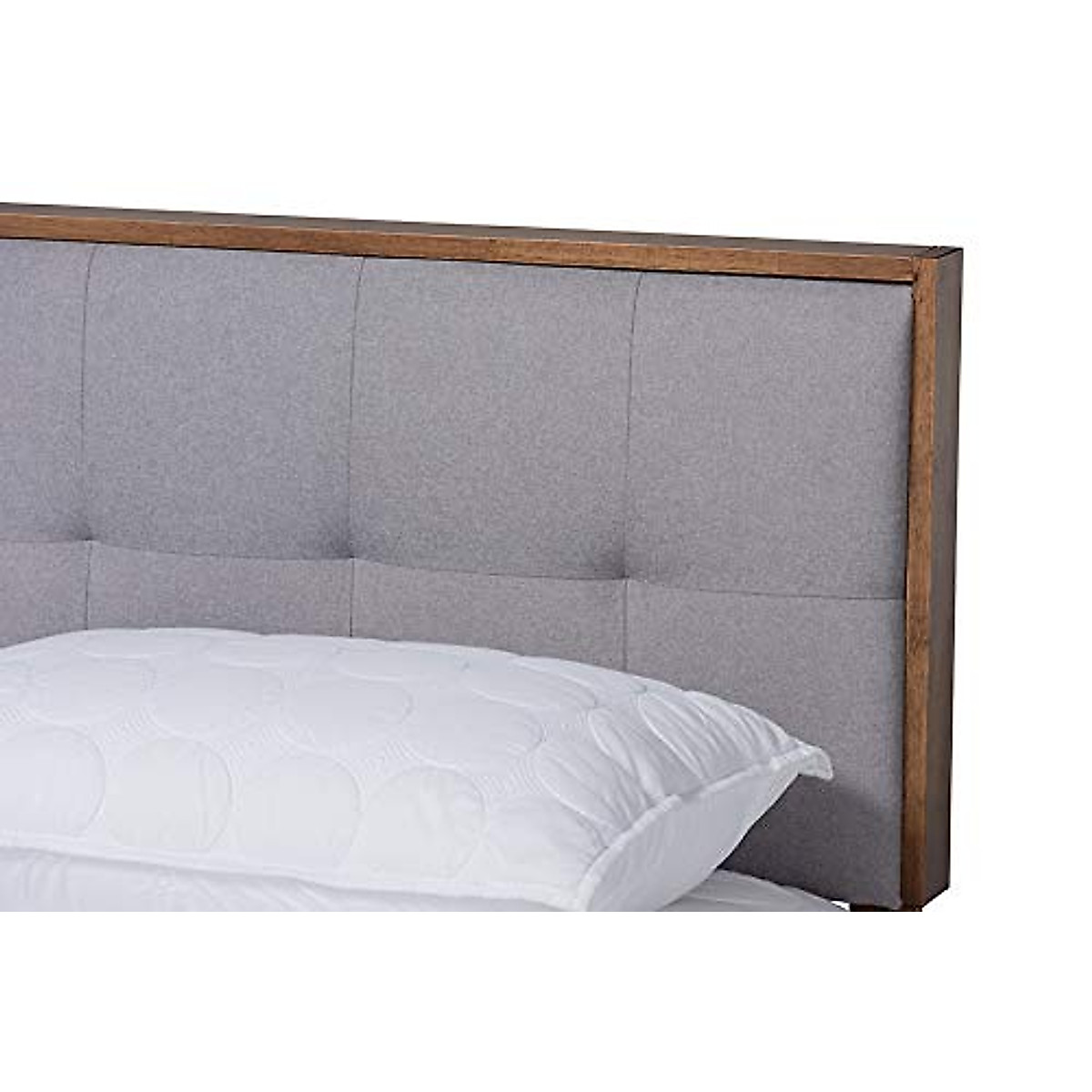 Baxton Studio Alke Mid-Century Modern Light Grey Fabric Upholstered Walnut Brown Finished Wood King Size Platform Bed