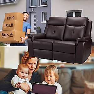 VUYUYU 2 Seater Recliner Sofa - Double Reclining Loveseat with Massage & Heating - PU Leather Home Theater Seating Manual Recliner Motion Living Room Chair (Brown)