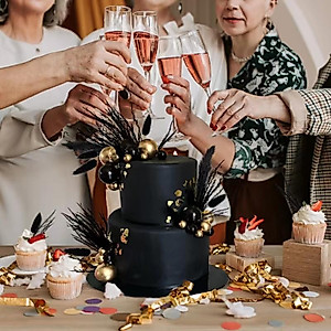 40 PCS Black Gold Cake Toppers Ball Cake Decoration Boho Bunny Tails Reed Grass Cake Decoration for Boho Wedding Birthday Baby Shower Party Cake Decoration Supplies