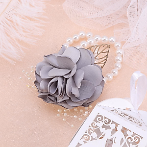 BESPORTBLE Artificial Rose Wrist Rose Wrist Corsage Wristlet with Artificial Pearls Wrist Corsage Hand with Elastic Wristband for Girl Bridesmaid Wedding Party Prom