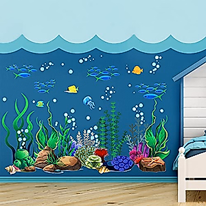 Under The Sea Wall Decals Coral Reef and Seaweed, Ocean Wall Decals Stickers, Undersea Decor Stickers, Underwater Sea Wall Stickers for Toddler Baby Nursery Living Room Office (Classic Style)