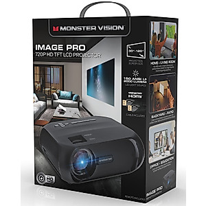 Monster Image Pro Extra-Bright LCD Projector, 2000 Lumens, Projects Up to 16ft, Max Resolution: 1080 HD, Universal Image/Audio/Video Support, AV/USB/HDMI/SD Input