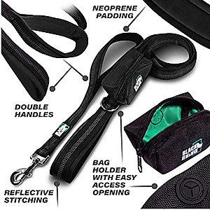 Black Rhino Dog Leash - Heavy Duty - Medium & Large Dogs | 6ft Long Leashes | Two Traffic Padded Comfort Handles for Safety Control Training - Double Handle Reflective Lead - (Black)