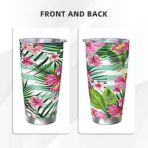 AYCZN Palm Leaves Floral 20 OZ Tumbler Stainless Steel Travel Coffee Mug, Stripe Flower Insulated Water Bottle with Lid and 2 StrawsLeakproof Thermal Cup