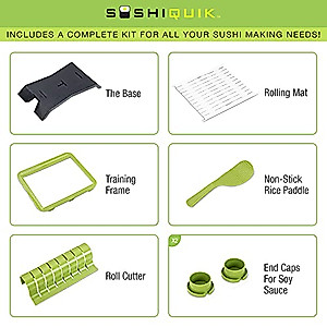 SushiQuik Sushi Making Kit | Sushi Kit for Beginners | Sushi Rolling Kit w/Unique Frame for Exact Amount of Sushi Rice on Every Sushi Seaweed Sheets | Sushi Maker Kit | Sushi Rolling Kit | Sushi Mat