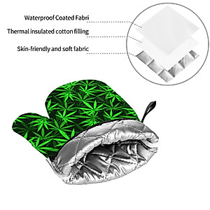 Oven Mitts and Pot Holders Sets Weed Leaf Print Oven Gloves Heat Resistant Potholders 4 Pcs Set Washable Non-Slip BBQ Gloves with Hanging Loop for Women Men Kitchen Baking Cooking Grilling