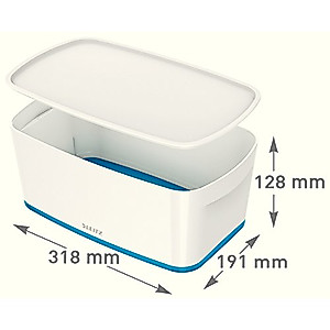 Leitz A5 MyBox Small with Lid, Storage Box for Home and Office, 5 L, High Gloss, Plastic, White/Blue Metallic;MyBox