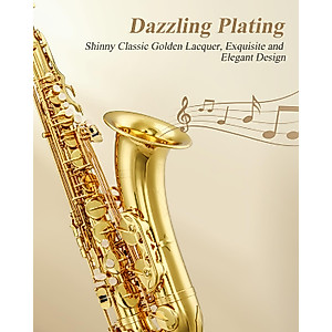 Eastar Tenor Saxophone Student Tenor Saxophone Bb Tenor Sax B Flat Gold Lacquer Beginner Saxophone With Cleaning Cloth,Carrying Case,Mouthpiece,Neck Strap, Reeds, Full Kit, TS-Ⅱ