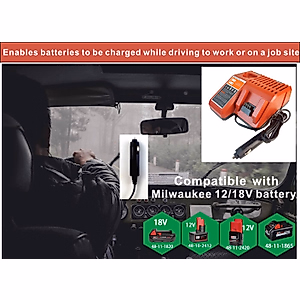Replacement for Milwaukee Electric Tools Corp 48-59-1810 Vehicle or M12 M18 Car Charger,for Milwaukee 12V&18V XC Lithium Ion Battery 48-11-1850 48-11-1840 48-11-1815 48-11-1828