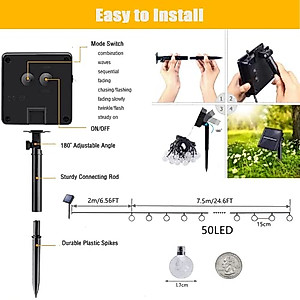 Sunlisky Solar String Lights Outdoor Waterproof 50LED 24.6FT Crystal Globe Light with 8 Lighting Modes,Solar Powered Patio Lights for Yard Garden Fence Porch Balcony Party Decoration (Warm White)