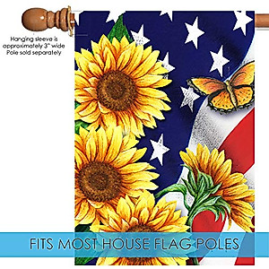 Toland Home Garden 1012204 American Sunflowers Patriotic Flag 28x40 Inch Double Sided for Outdoor Flower House Yard Decoration