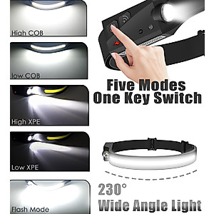 CATO Lightweight Headlamp Flashlight, USB Rechargeable Outdoor Headlamp, Super Bright Wide Beam and Focus Light Switch Waterproof Soft Silicone Headlight for Camping Hiking Fishing Running,1pcs