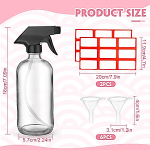 Norme 12 Pcs 8 oz Glass Spray Bottles with Funnels and Labels Refillable Cosmetic Empty Spray Bottles with Sprayer Containers for Essential Oil Cleaning Solutions(Clear,Classic)