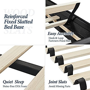 Yaheetech Full Bed Frame Faux Leather Upholstered Platform Bed with Height-Adjustable Headboard, Button Tufting & Nailhead Trim/Noise-Free/Wood Slats Support/No Box Spring Needed, Black Full Bed