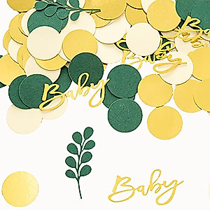 Greenery Baby Shower Confetti Decorations - Sage Green Table Scatter Confetti with Eucalyptus, Gold Baby Letter, Green Paper Confetti for Baby Shower Gender Reveal Table Decorations