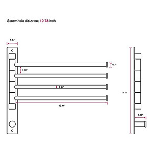 DIKUROOMS Swivel Towel Bars SUS 304 Stainless Steel 4-Arm for Bathroom Wall Mounted Swivel Towel Rack with Hooks Towel Hanger Space Saving Organizer Holder,Matte Black