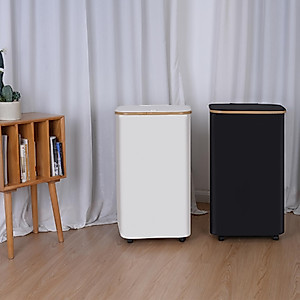 Large Laundry Basket with Wheels,100L Hampers for Laundry,Freestanding Laundry Hamper with Lid and Bamboo Handles,Collapsible & Waterproof Tall Cloth Hamper for Dorm Family(Beige)