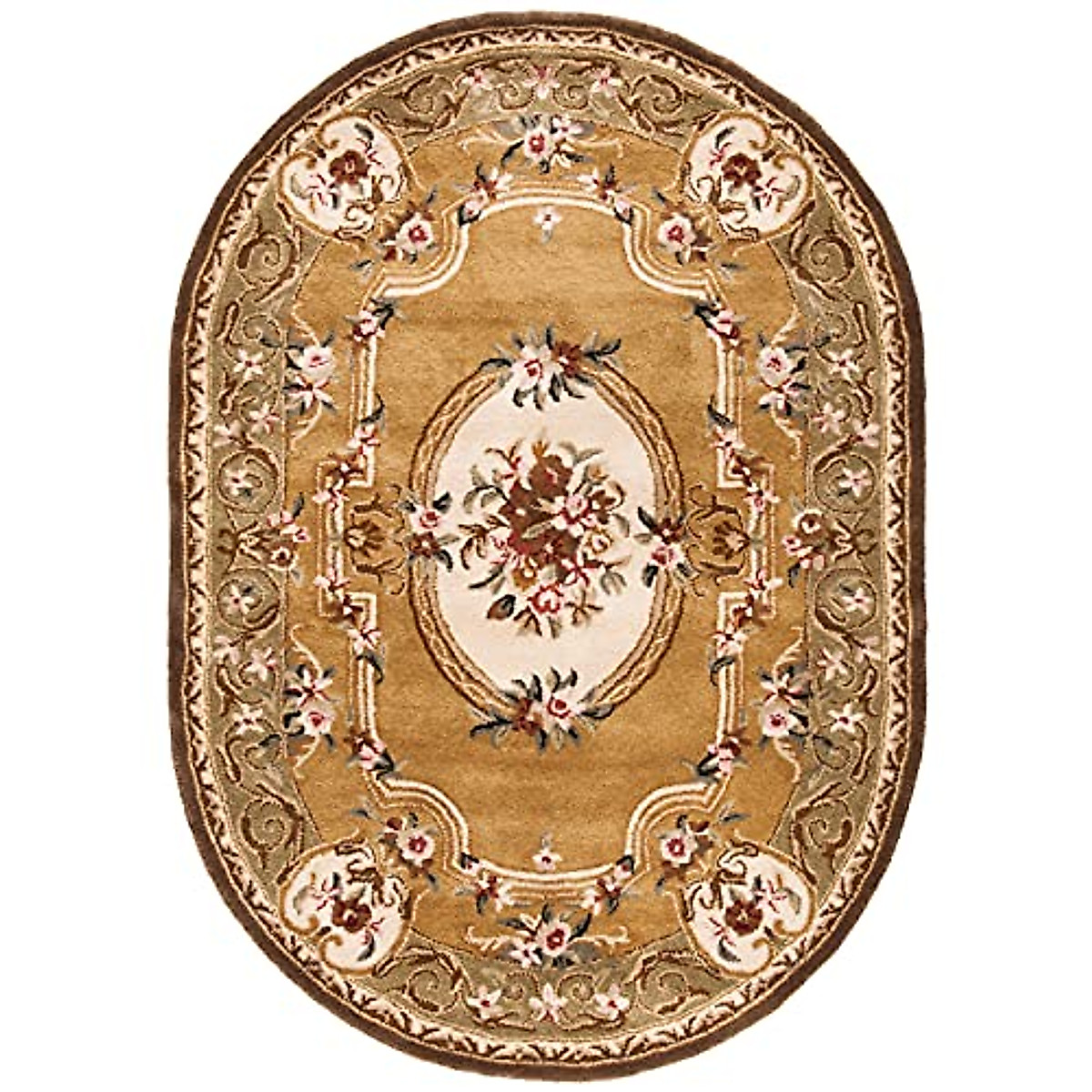SAFAVIEH Classic Collection 4'6" x 6'6" Oval Light Gold / Green CL280A Handmade Traditional Oriental Premium Wool Area Rug