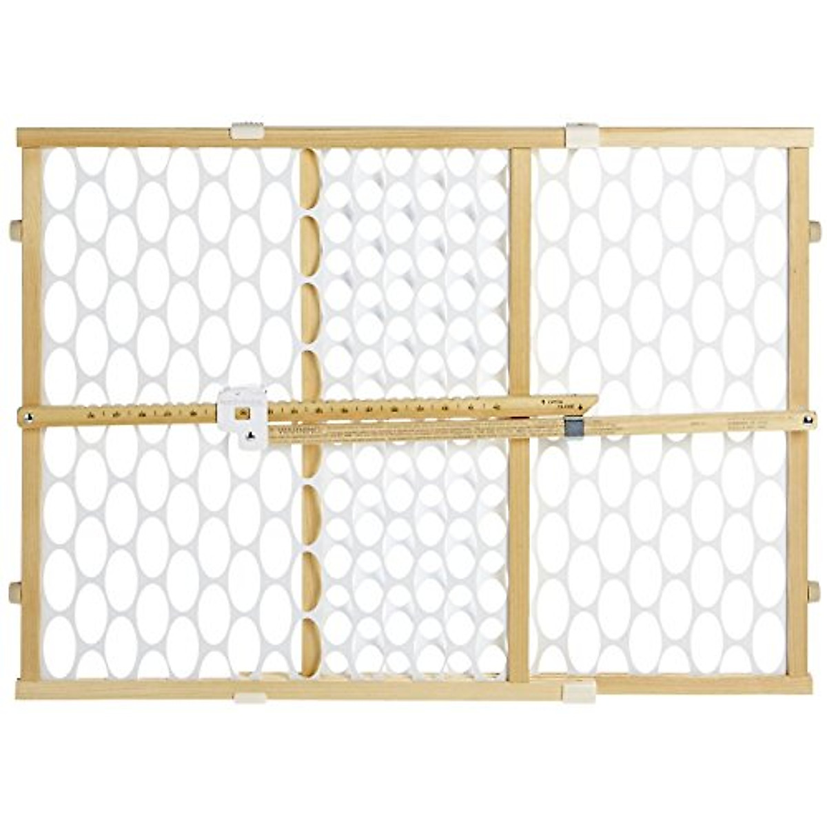 Toddleroo by North States 42" wide Quick Fit Oval Mesh Baby Gate, Made in USA: Easy installation, memory feature. Pressure mount. Fits 26.5"- 42" wide (23"Tall, Sustainable Hardwood & White Oval Mesh)