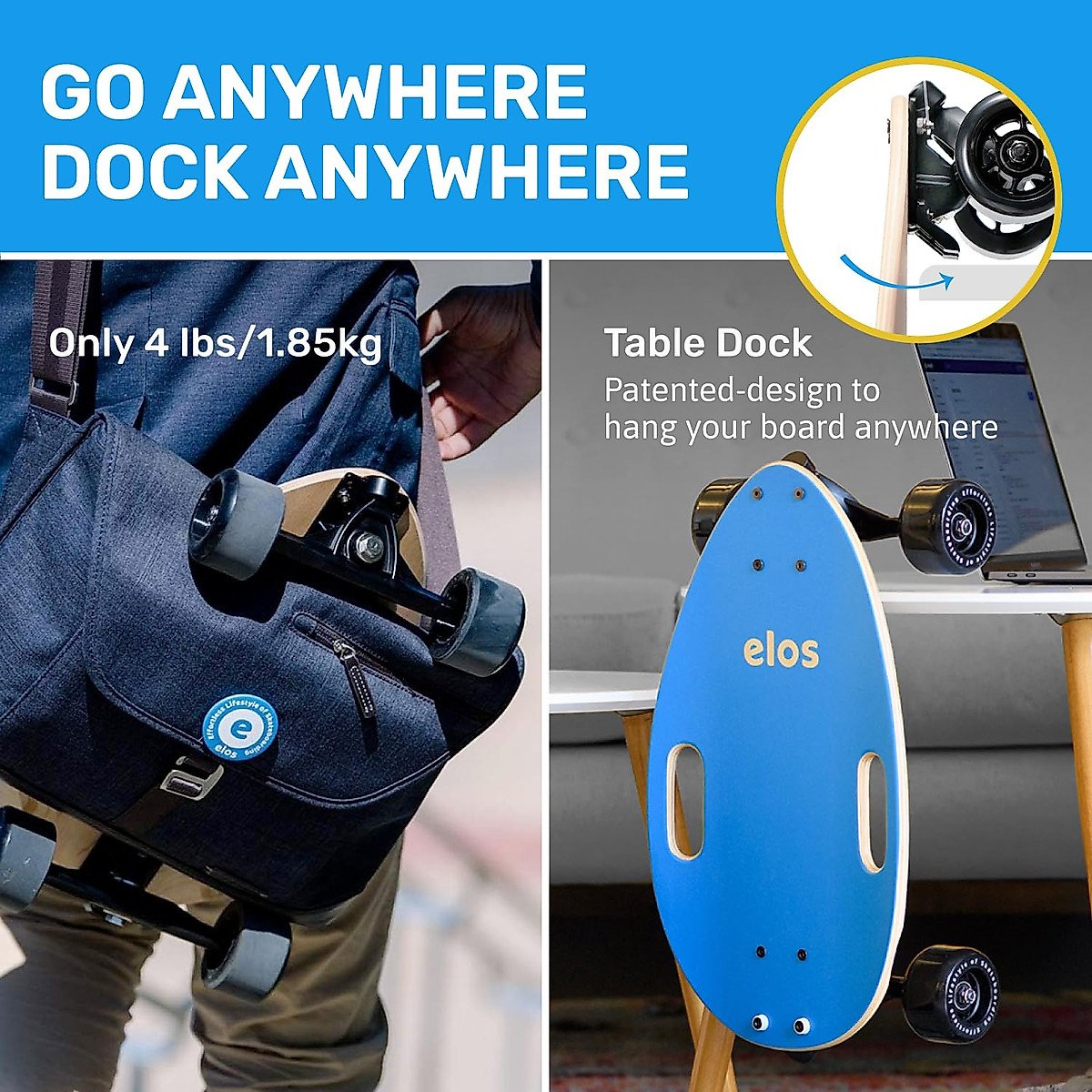 ELOS Skateboards Complete Lightweight - Mini Longboard Cruiser Skateboards Built for Beginners and Urban commuters. Gift Ready, Bagged. Wide and Stable Wooden Skateboard Deck. Campus Board.