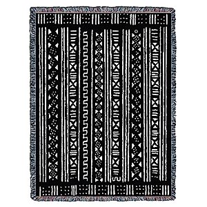 Pure Country Weavers Mud Cloth Blanket XL - African Style - African Cultural Gift Tapestry Throw Woven from Cotton - Made in The USA (82x62)