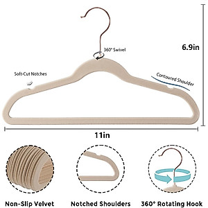 Tonswachic Baby Velvet Hangers 30 Pack - 11'' Inch Premium Non Slip Kids Felt Hangers for Clothes - Ultra Thin Baby Felt Hangers for Toddler Kids' Closet with 10 Hanger Clips - Beige
