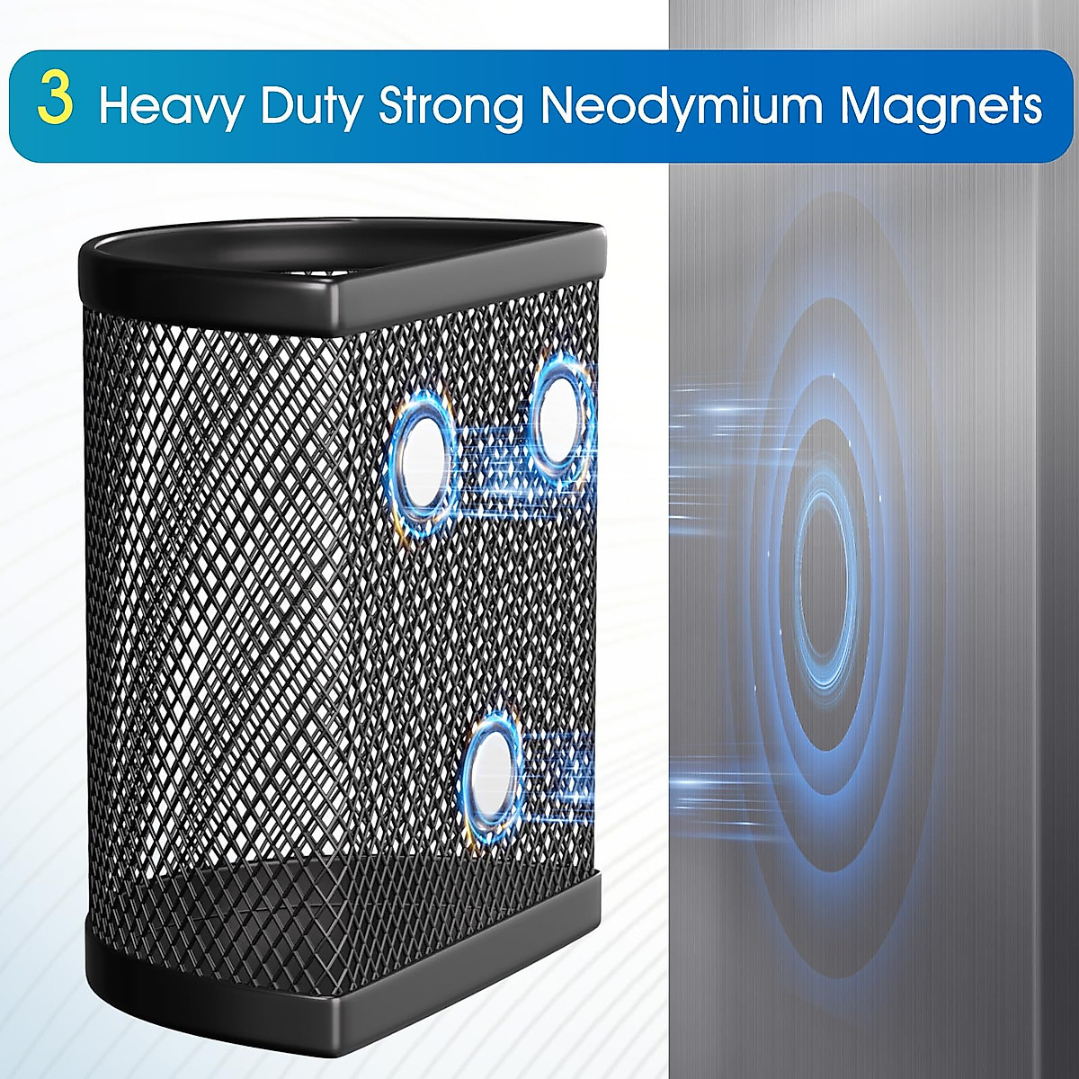 MaxGear Magnetic Pen Holder, 2 Pack Locker Organizer Mesh Pencil Holder for Desk Marker Holder - Extra Strong Magnets Perfect for Locker, Refrigerator, Dry Erase Board, Whiteboard