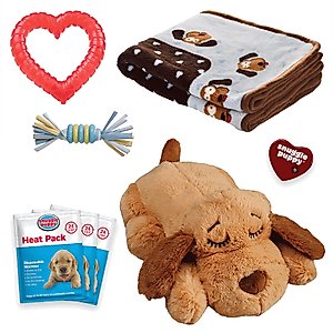 Original Snuggle Puppy Starter Kit with Snuggle Puppy Included. Starter Kit for Anxiety Relief and Calming Aid. Biscuit Coloured Puppy Included and Blue Toy.