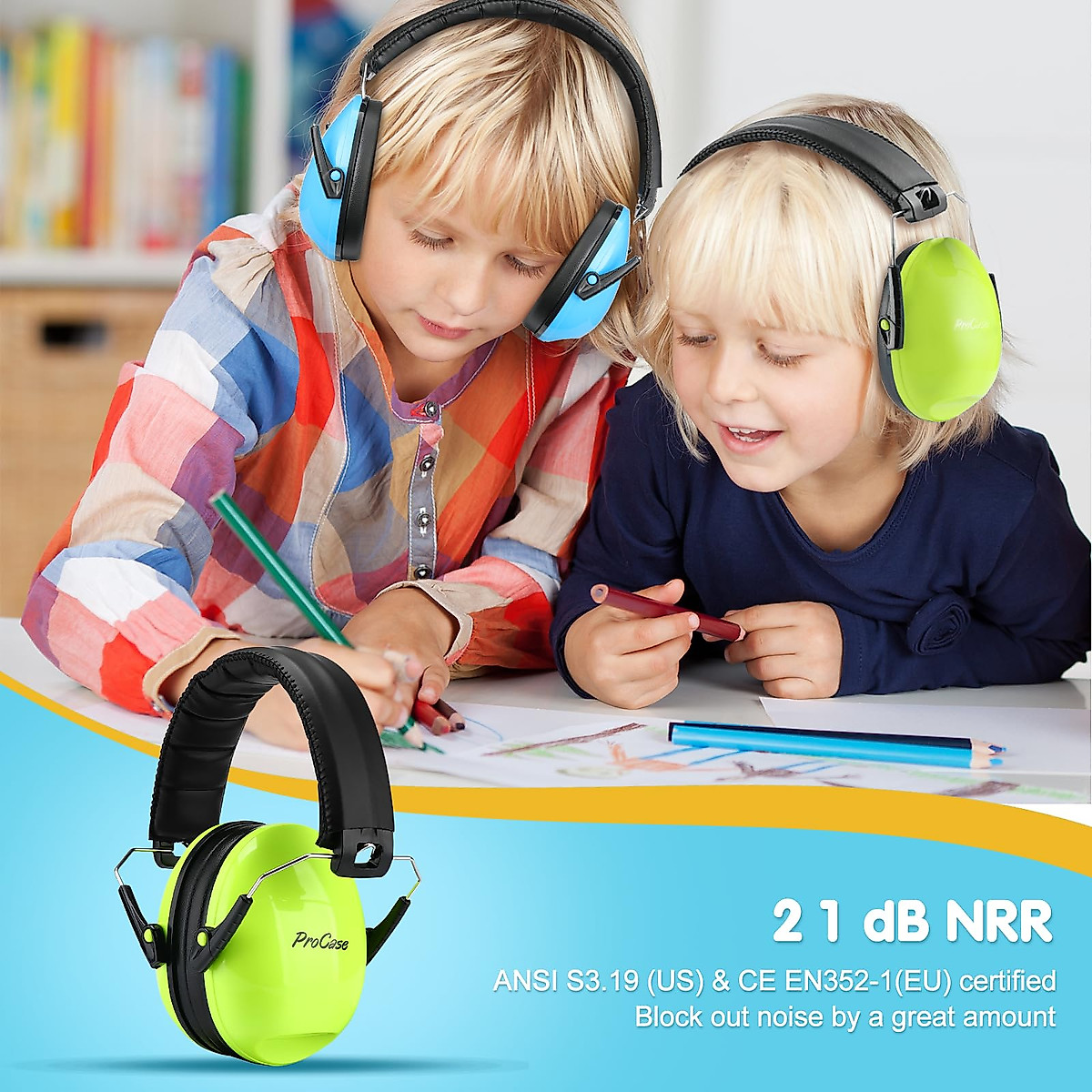 ProCase Kids Ear Protection, 21NRR Noise Cancelling Headphones for Kids Hearing Protection Safety Earmuffs for Autism, Sport Games, Concerts, Fireworks -Green