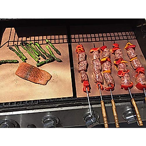 LOOCH Copper Grill Mat Set of 5 - Non-Stick BBQ Outdoor Grill & Baking Mats - Reusable and Easy to Clean - Works on Gas, Charcoal, Electric Grill and More - 15.75 x 13 Inch