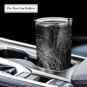Yasala Halloween Tumbler Spiders Web White Insulated Coffee Cup Back to School Beverage Container Office Travel Mug with Straw and Lid 20oz Holiday Gift Day of The Dead Present