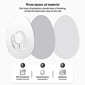 VENUSDALI Wall Hanging Hooks 12 lb (Max) Reusable Heavy Large Self-Adhesive Hook 10 Packaging, Bbathroom Waterproof Sticky Hook, Kitchen Transparent Hook Curtain Door Coat Cap for Easy Organization