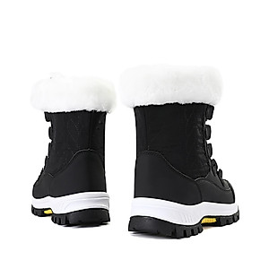 COOJOY Womens Winter Snow Boots Waterproof Shoes Tennis Walking Comfortable Hiking Booties Furry Mid Calf Warm Lightweight Black,US10 EU42