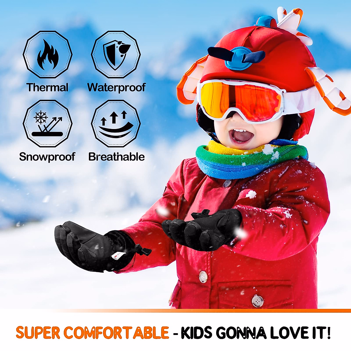 Hikenture Waterproof Kids Snow Gloves,3M Thinsulate Winter Gloves for Boys &Girls,Insulated Ski Gloves for Youth,Childrens,Age 10-12(Black L)