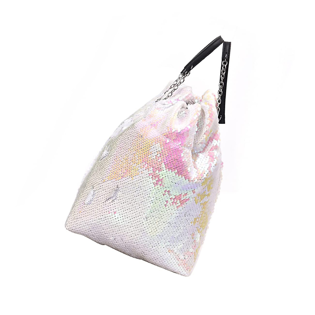 OSALADI Luxury Sequin Messenger Bag Women's Bucket Bag with Chain Large Capacity Tote Shiny Sequin Design White