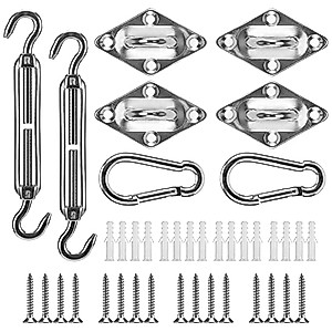 40Pcs Sun Shade Hardware Kit - Retractable 4.45'' to 7'' 304 Heavy Duty Stainless Steel Installation Replacement for Installing Rectangle Square Triangle Shade Sail in Outdoor Patio Garden