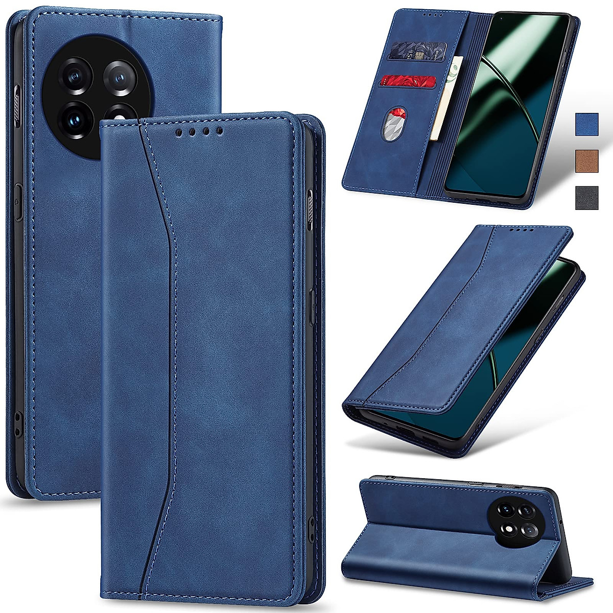 Jasonyu Flip Wallet Case for OnePlus 11 5G,Leather Magnetic Folio Cover with Card Holder,Kickstand - TPU Shockproof Durable Protective Phone Case,Blue