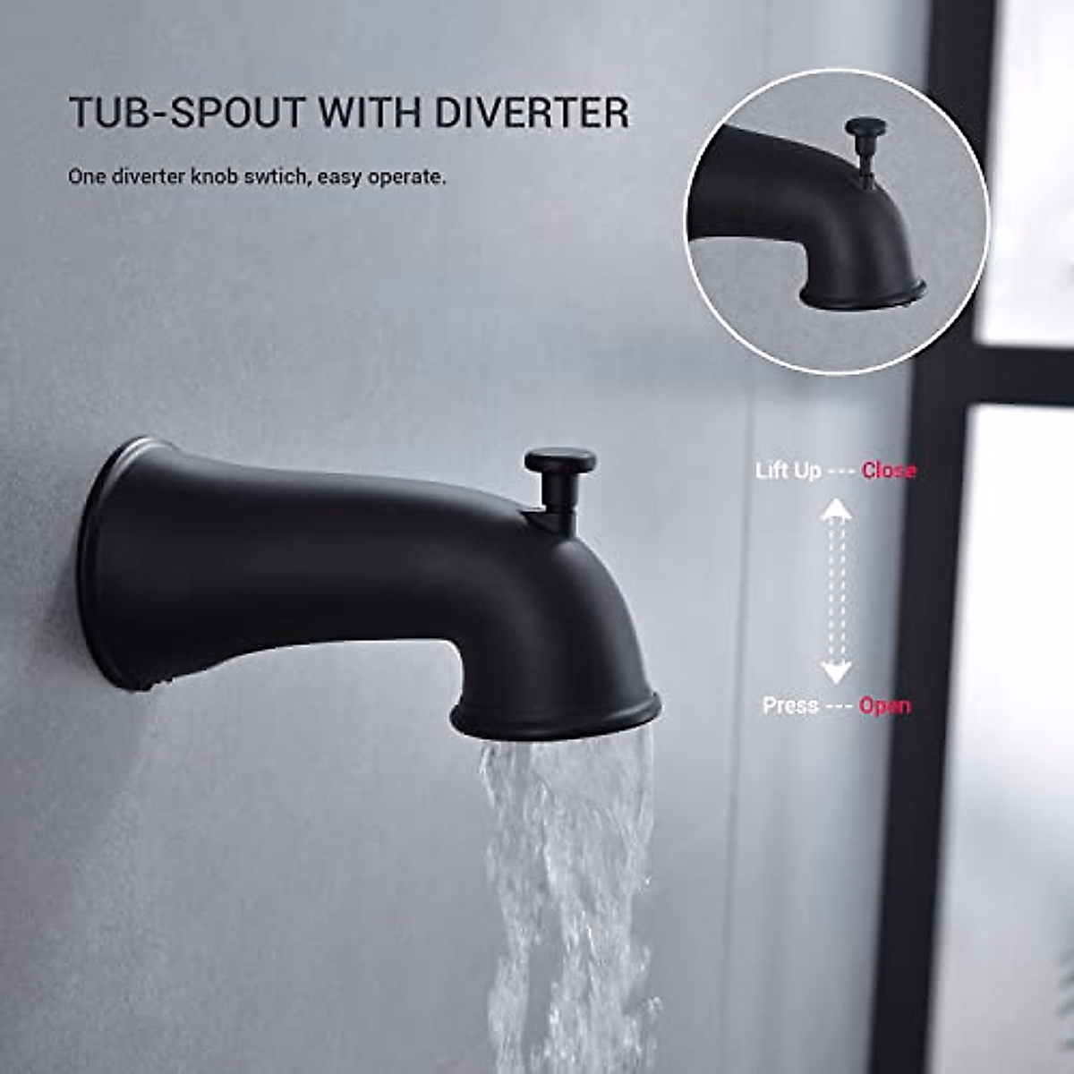 Matte Black Tub Shower Trim Kit Pressure Balance Shower Faucet Set 7 Function Powerful Shower Head with Diverter Bathtub Spout (Brass Rough-In Valve Included)