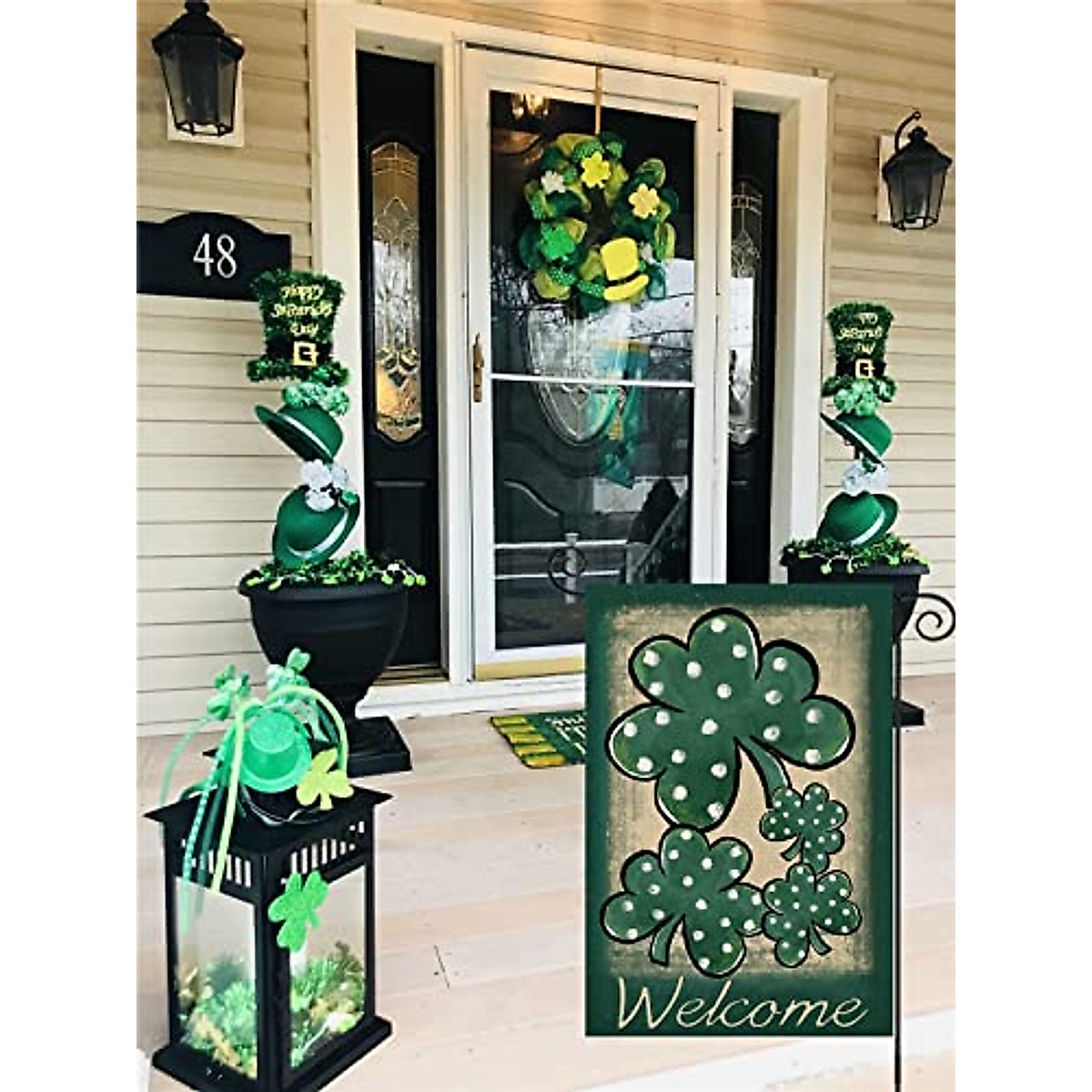 Welcome St Patricks Day Garden Flag 12x18 Double Sided,Lucky Shamrock with Dots Small Yard Flag,Spring Saint Patrick Decors for Farmhouse Outside Outdoor Holiday